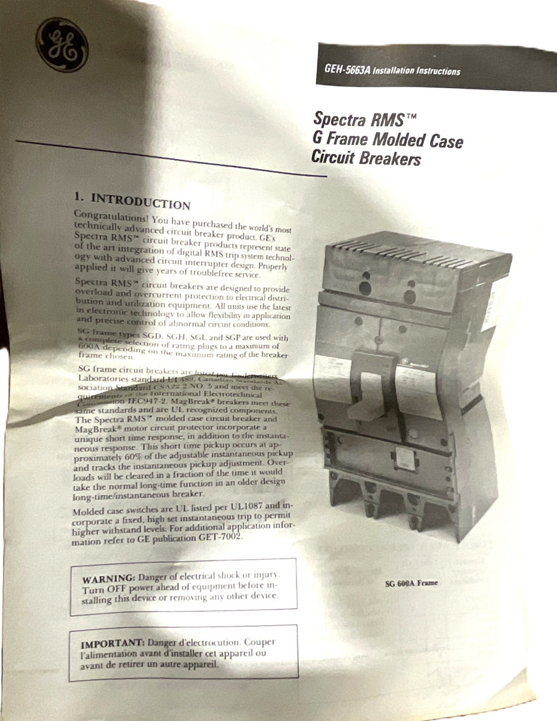 GE SPECTRA RMS G FRAME SGLA36AT0400 3 pole 400 Amp 600 Volt NFP — G-Cor ...