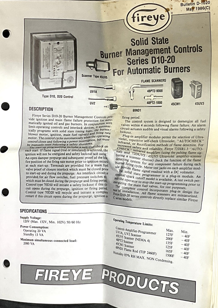 Fireye Inc. 70D20 Solid State Burner Management Control — G-Cor Automotive