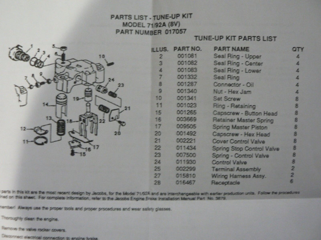 DETROIT DIESEL 8V92TA JACOB BRAKE REPAIR KIT P/N 21093 — G-Cor Automotive
