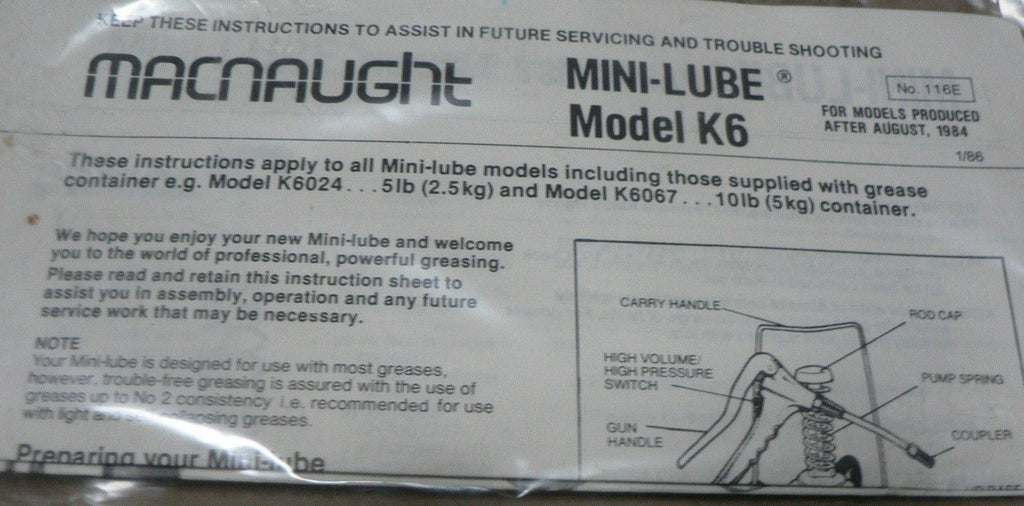 MACNAUGHT MINILUBE MODEL K6 K6067 — G-Cor Automotive