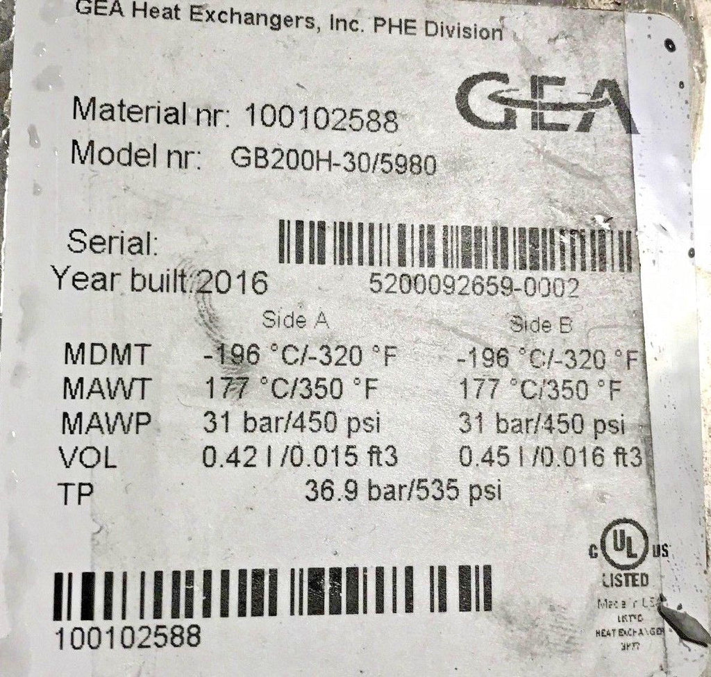 GEA HEAT EXCHANGER MODEL GB200H-30/5980 — G-Cor Automotive