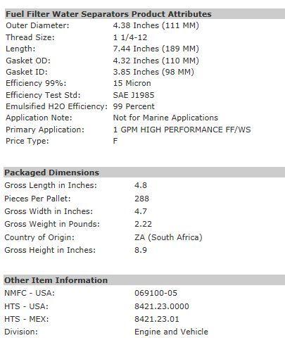 DONALDSON P920711 FUEL FILTER, WATER SEPARATOR SPIN-ON , missing seal ...