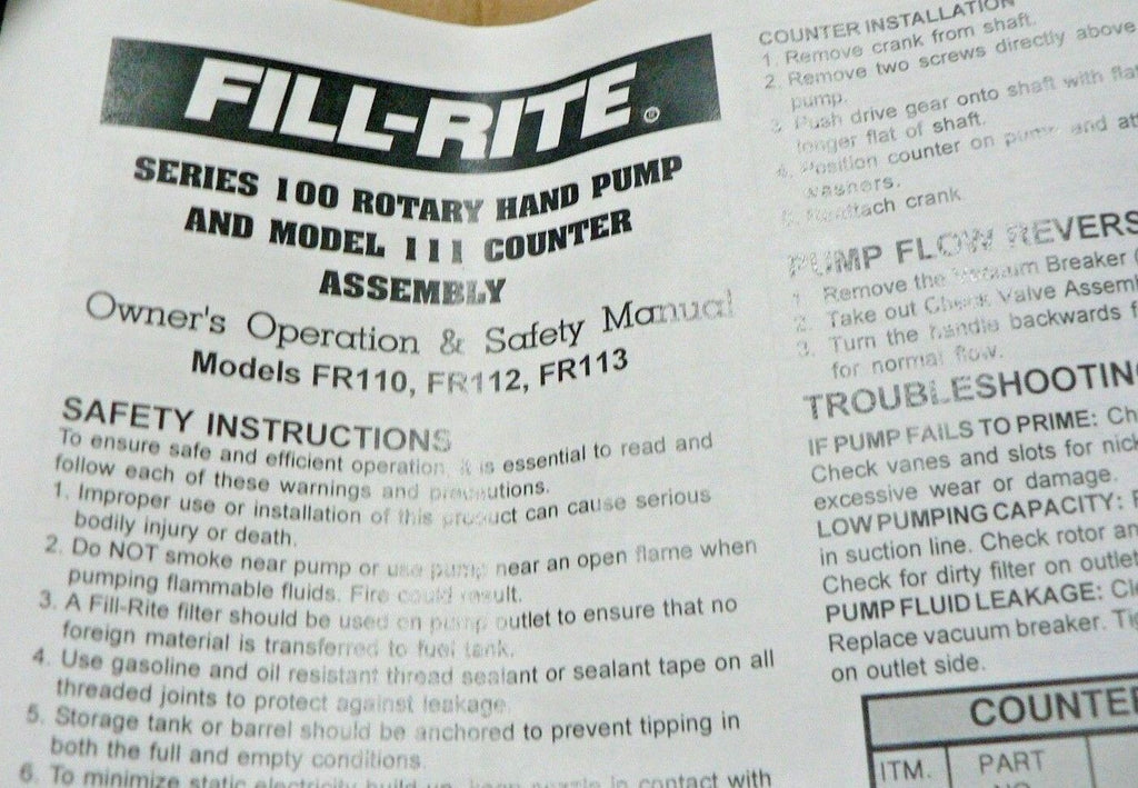 TUTHILL FILL-RITE MODEL 110 SERIES 100 Cast Iron Rotary Vane Fuel Tran ...