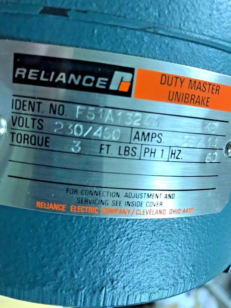 RELIANCE F51A1324M DUTY MASTER UNIBRAKE 413366-1BH 230/460V, 1PH, TORQ ...